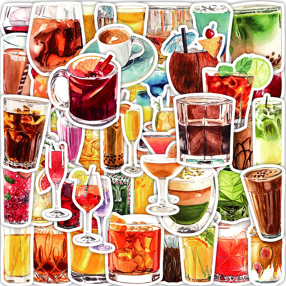 Wholesale 50Pcs Watercolor Cocktail PVC Adhesive Stickers Set - KBeads.com